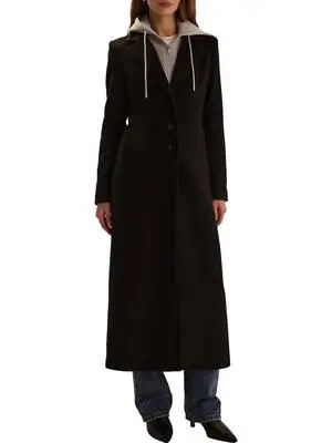 FAVORITE DAUGHTER The Sport Wool Blend Coat With Hoodie Insert - Black