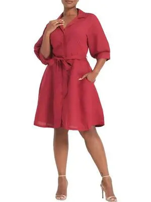 ESTELLE Maribel Linen Blend Shirt Dress With Puff Sleeves - Raspberry