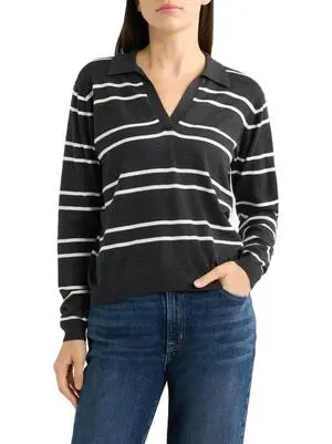 Bella Dahl Striped Collared Sweater With Cashmere Blend - Graphite Stripe