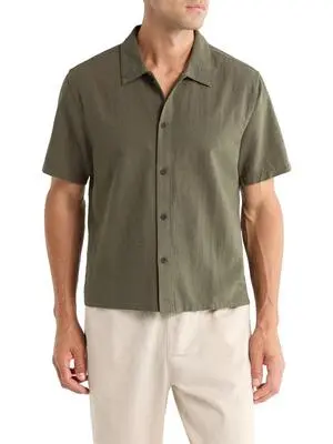 RHYTHM Grange Cropped Linen & Cotton Button-up Shirt - Forest