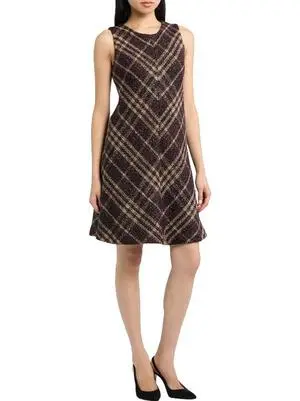 Anne Klein Plaid Tweed Sleeveless Swing Dress - Barolo Multi