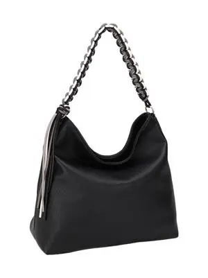 MALI + LILI Bree Braided Handle Large Faux Leather Hobo - Black