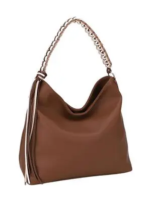 MALI + LILI Bree Braided Handle Large Faux Leather Hobo - Chocolate