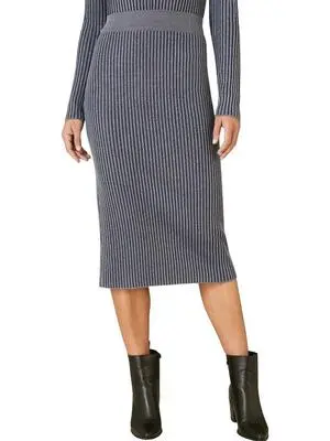 YUMI Ribbed Knitted Midi Skirt - Blue