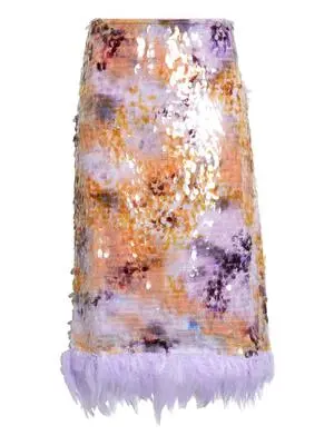 Staud Fen Sequin & Feather Skirt - Afterglow