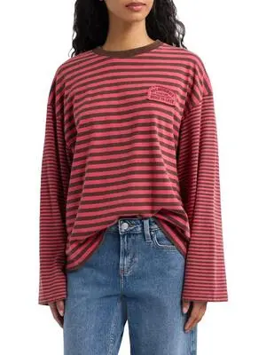 BDG URBAN OUTFITTERS Striped Long Sleeve Cotton T-shirt - Red