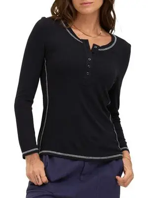 THREADS 4 THOUGHT Alida Feather Rib Henley - Black/tapioca