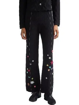 YANYAN YanYan Floral Rose Check Organic Cotton Sweater Pants