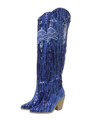 CUCE Detroit Lions Two-tone Sequin Over-the-knee Boots - Blue