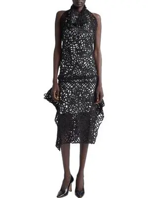 DIOTIMA Webbed Halter Neck Sleeveless Asymmetrical Hem Dress - Black