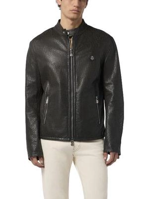 BILLIONAIRE Perforated Moto Jacket Bb - Black