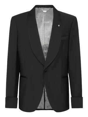 BILLIONAIRE Wool And Satin Regular Fit Tuxedo Blazer - Black