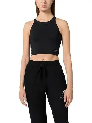 PLEIN SPORT Sleeveless Cropped Tank Top - Black
