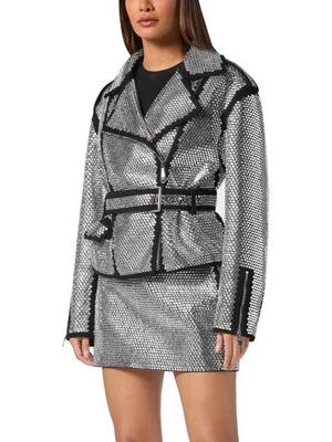 Philipp Plein Oversized Biker Jacket - Crystal