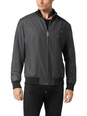 Philipp Plein Wool Pinstripe Bomber Ls - Grey