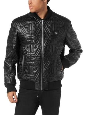 PHILIPP PLEIN Embossed Leather Bomber Monogram Men