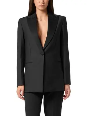 Philipp Plein Wool Blazer Boyfriend Fit Face Strass - Black
