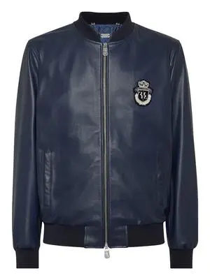 BILLIONAIRE Leather Bomber - Darkblue