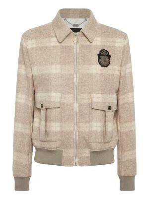BILLIONAIRE Wool Check Jacket With Crest Detail - Beige