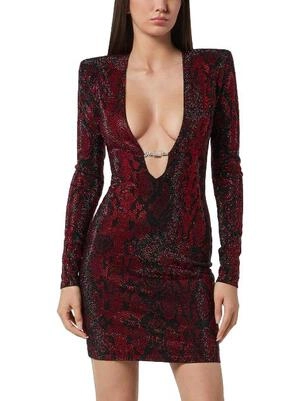 Philipp Plein Long-sleeved Mini Dress Strass - Red