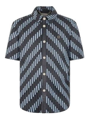Philipp Plein Weaved Leather Shortsleeve Shirt Stripes - Navy