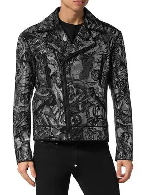 Philipp Plein Leather Jacket Tattoo - Black