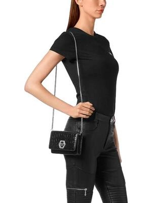 Philipp Plein Hexagon Bag Cocco Crystal - Black