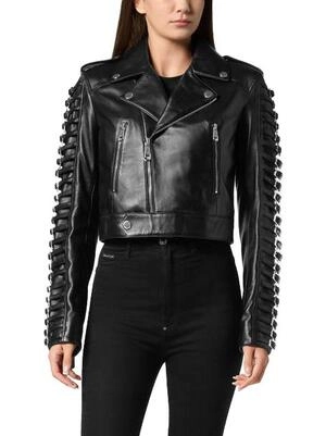 Philipp Plein Leather Jacket Skull - Black