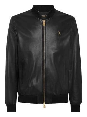BILLIONAIRE Basic Leather Bomber - Black