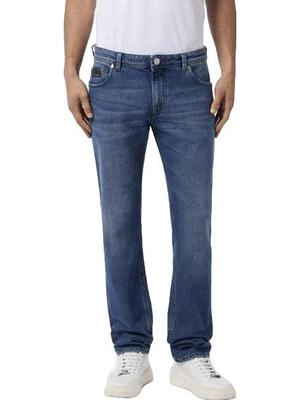BILLIONAIRE Super Straight Cut Jeans Leather Details - Middleblue