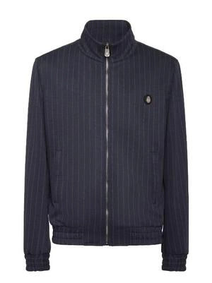 BILLIONAIRE Track Jacket With Pinstripe And Crest Emblem - Navy