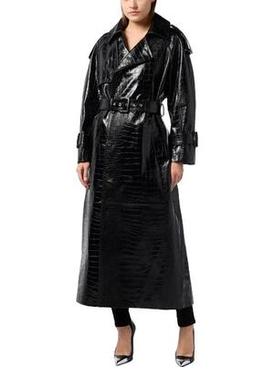 Philipp Plein Long Trench Coat Cocco - Black