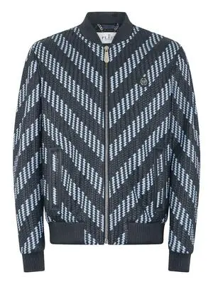 Philipp Plein Weaved Leather Bomber Stripes - Navy