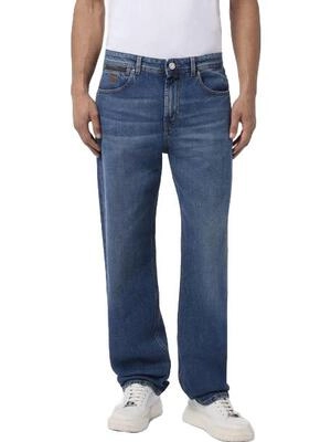 BILLIONAIRE Relaxed Fit Jeans Leather Details - Middleblue