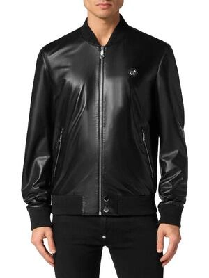 Philipp Plein Leather Bomber - Black