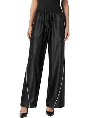 Philipp Plein Wide Leg Laminated Tracksuit Pants With Drawstring - Black