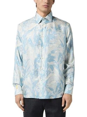 BILLIONAIRE Printed Silk Shirt Palms All-over - Lightblue