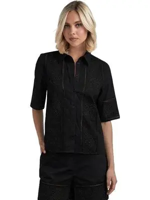 ELLE COLLECTION Lace Insert Everyday Blouse Black