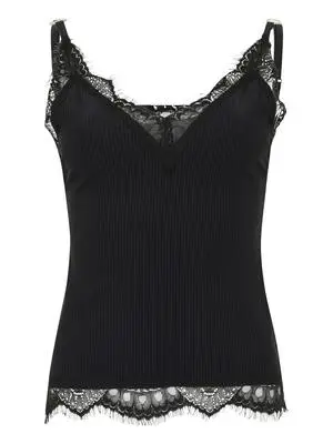 Philipp Plein Ribbed Lace Trim Tank Top - Black