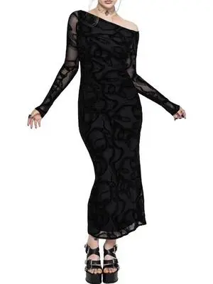 DISTURBIA Paleo Flocked Mesh Maxi Dress - Black