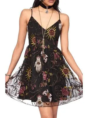 DISTURBIA Angela Folk Embroidered Cami Dress - Black