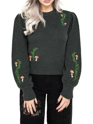DISTURBIA Fable Embroidered Knit Jumper - Green