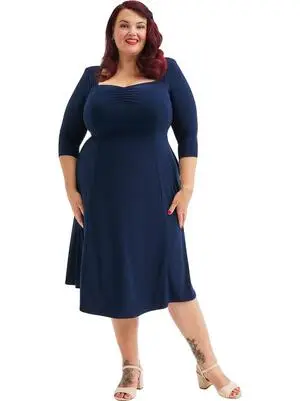 SCARLETT & JO Georgina Sweetheart Neck '1940s' Dress - Navy
