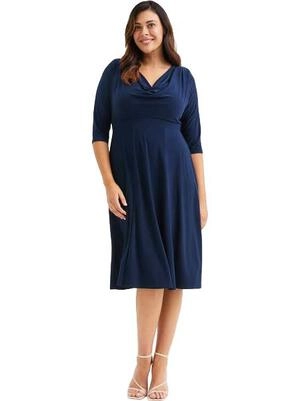 SCARLETT & JO Cowl Neck '1940s' Dress - Navy