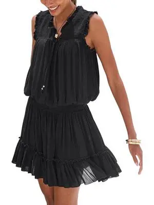 LASCANA Ruffle Trim Dress - Black