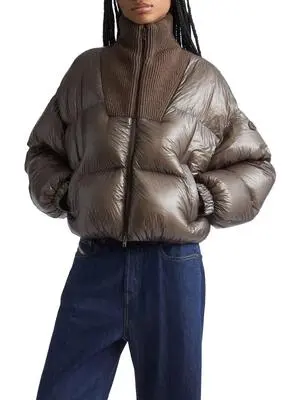 DIESEL® Cropped Down Puffer Jacket With Ribbed Funnel Neck - Plum/purpl