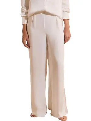 ETAM Bridal Bliss Lace Trim Wide Leg Pants - White
