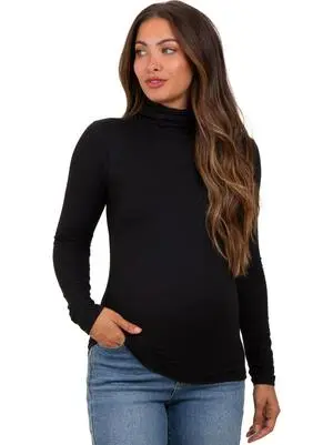 PINKBLUSH Brushed Knit Basic Turtleneck Top - Black