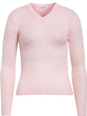 JIL SANDER Mohair And Silk Diamond Pointelle V-neck Sweater - Cotton Candy