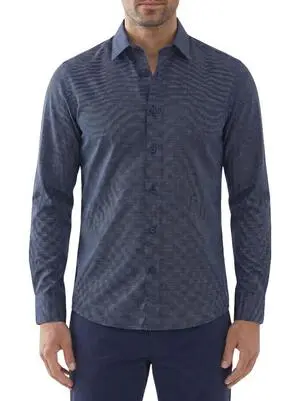 REPORT COLLECTION Stretch Dot Button Up Shirt - 41 Navy